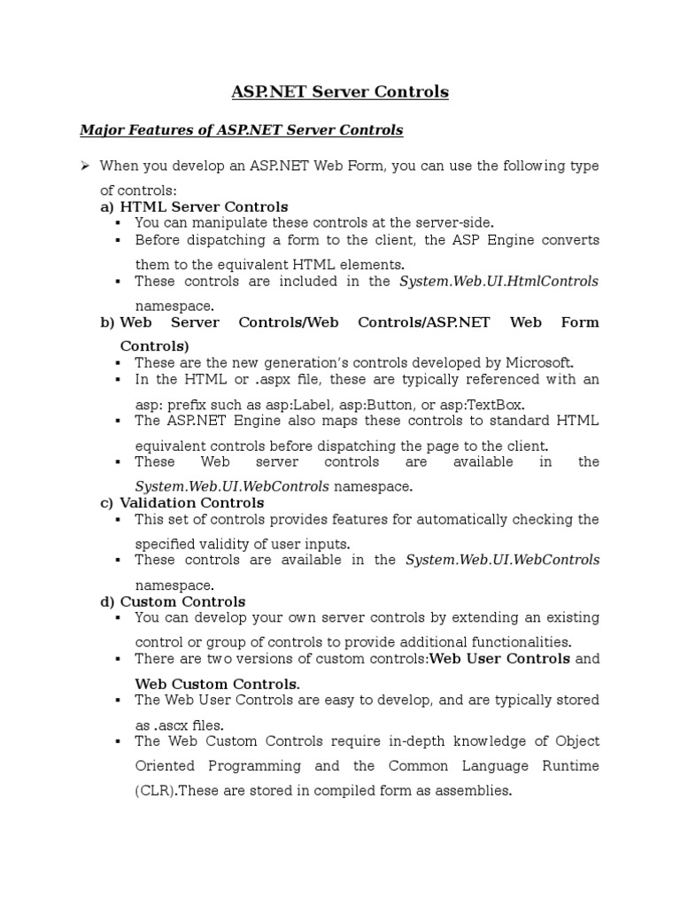 A) HTML Server Controls: System - Web.Ui - Webcontrols Namespace | PDF | Hypertext Transfer ...