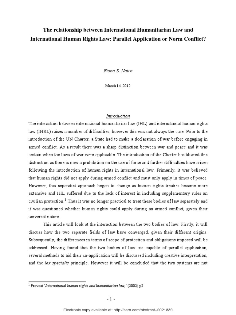 IHL vs IHRL: Parallel or Conflict? | PDF | International Humanitarian ...