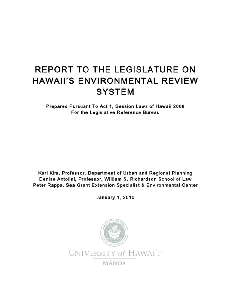 Kim, Antolini & Rappa, Report To The Legislature On Hawaii's ...