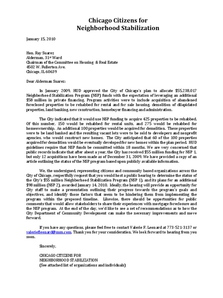 Letter To Alderman Suarez | PDF | United States Department Of Housing ...