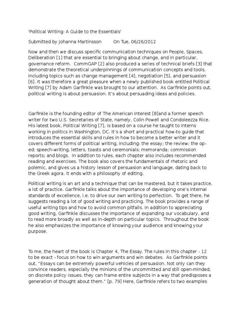 Commentary To Book Political Writing - A Guide To The Essentials | PDF ...