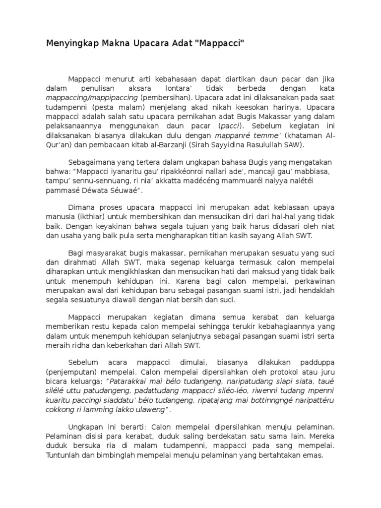 Makna Mappacci dalam Pernikahan | PDF