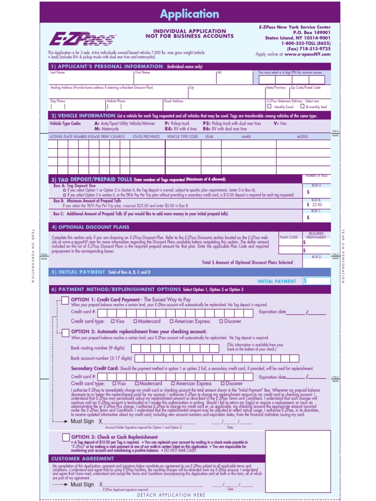 E-ZPass NY Application | PDF | Credit Card | Transaction Account