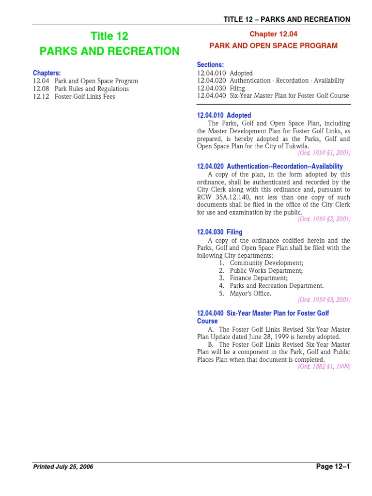 Title 12 - Parks and Recreation | PDF | Golf Course | Parks