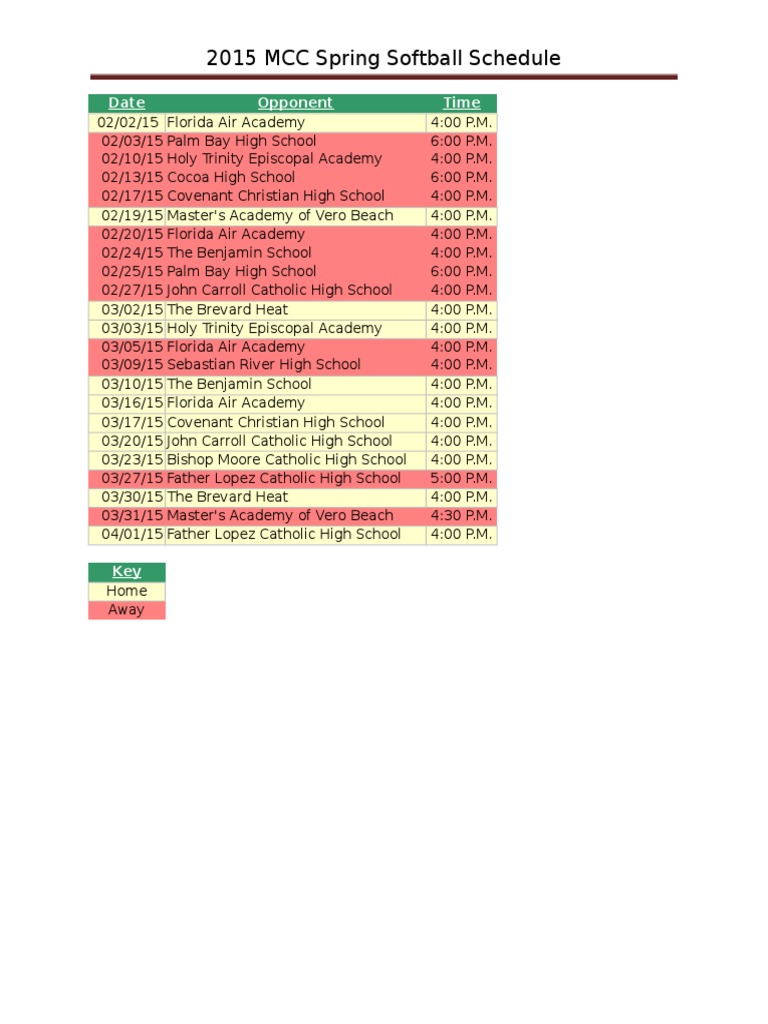 2015 MCC Spring Softball Schedule | PDF