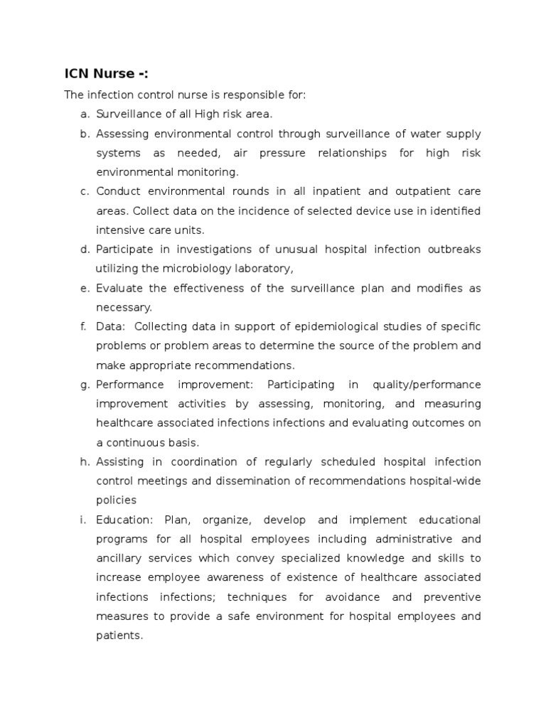 ICN Nurse Job Responsibilities | PDF