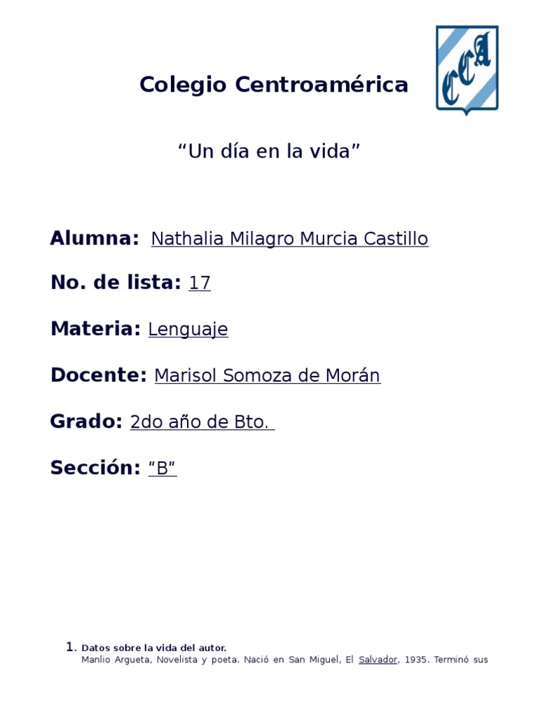 Un Día en la Vida de Manlio Argueta | PDF | El Salvador | Autor