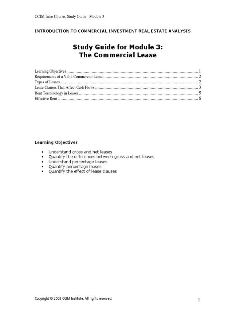 CCIM Module 3 Study Guide | PDF | Lease | Renting