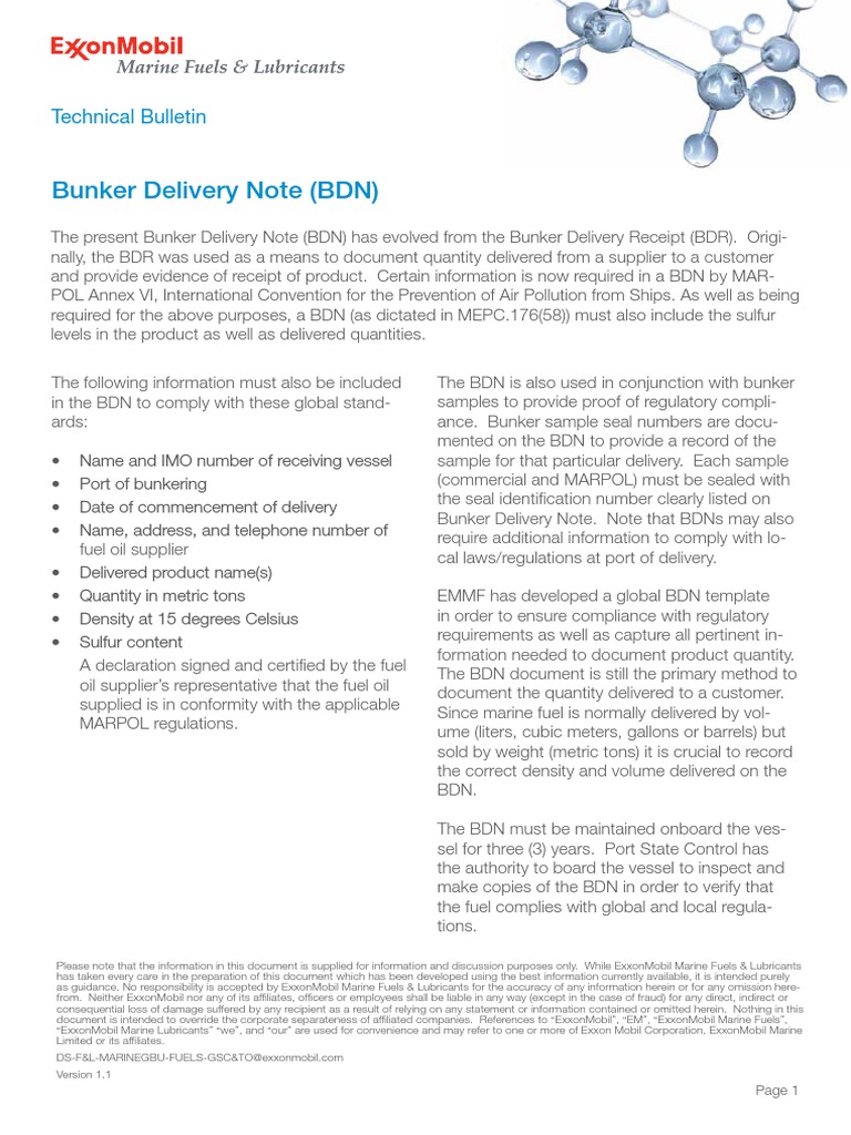 Bunker Delivery Note | PDF | Fuel Oil | Exxon Mobil