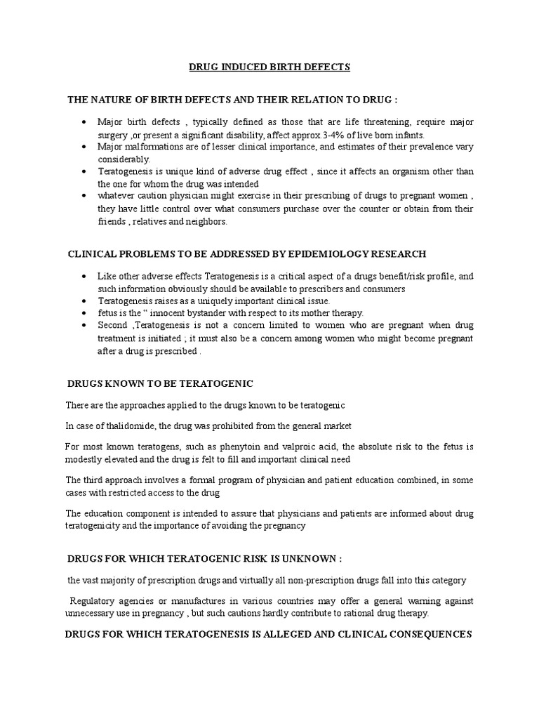 Drug Induced Birth Defects | PDF | Congenital Disorder | Epidemiology