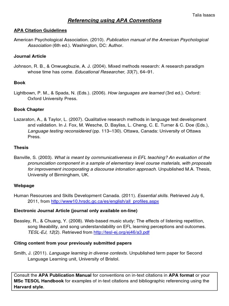 APA Citation Guidelines Overview | PDF | Social Science | Language Arts ...