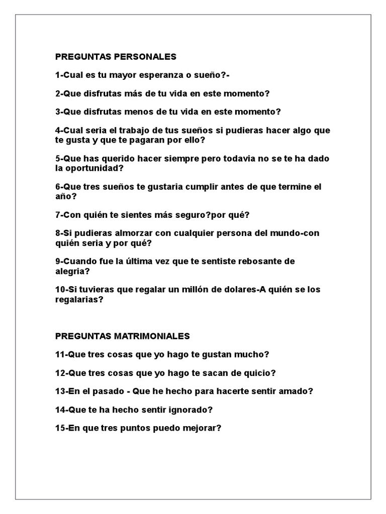 20 Preguntas para Tu Pareja | PDF