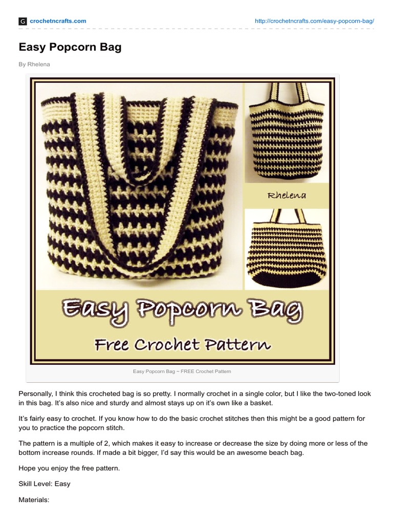 Easy Crochet Popcorn Bag Pattern | PDF | Crochet | Figured Fabrics