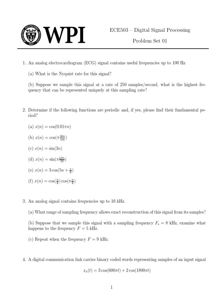 Problem Set 1 | PDF | Sampling (Signal Processing) | Signal (Electrical Engineering)