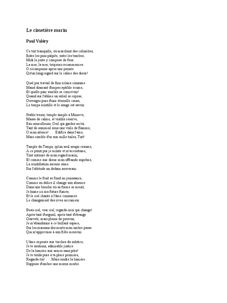 Le Cimetière Marin de Paul Valéry | PDF | La nature