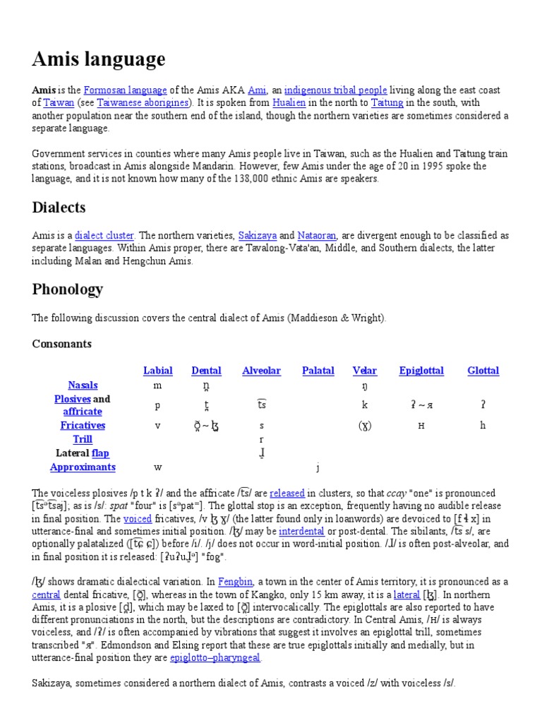 Amis Language Overview and Phonology | PDF | Language Families | Philology