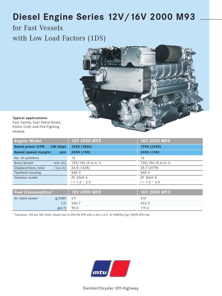 MTU 16V 2000 M93 Brochure Specification | PDF | Horsepower ...