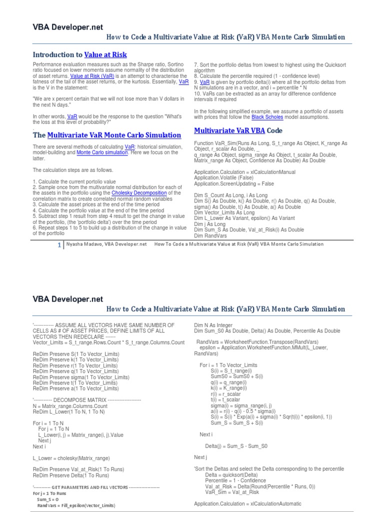 Value at Risk Multi Variate VB A Montecarlo | PDF | Value At Risk ...
