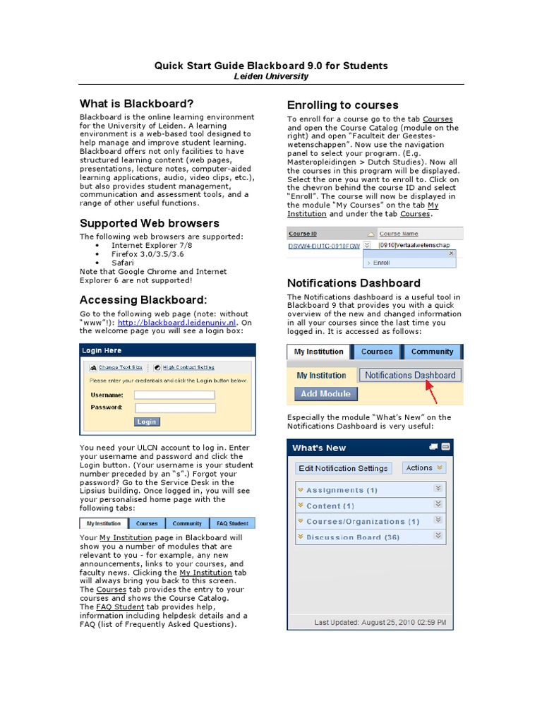 Quick Start Guide Blackboard For Students Pdf Internet Forum Web