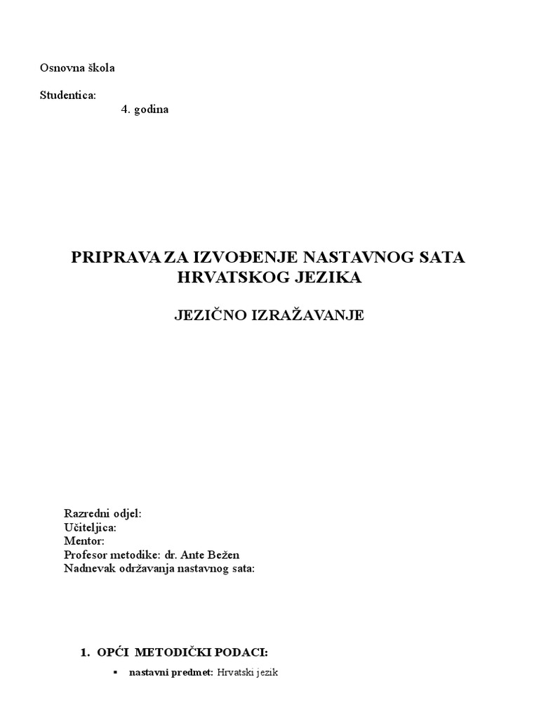 Opisivanje Lika - Pismena Priprema | PDF