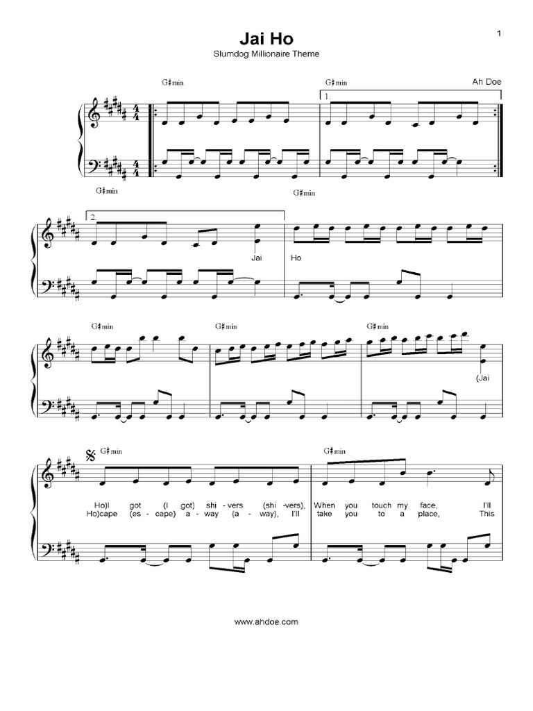 Jai Ho Slumdog Millionaire Complete Piano Sheet | PDF