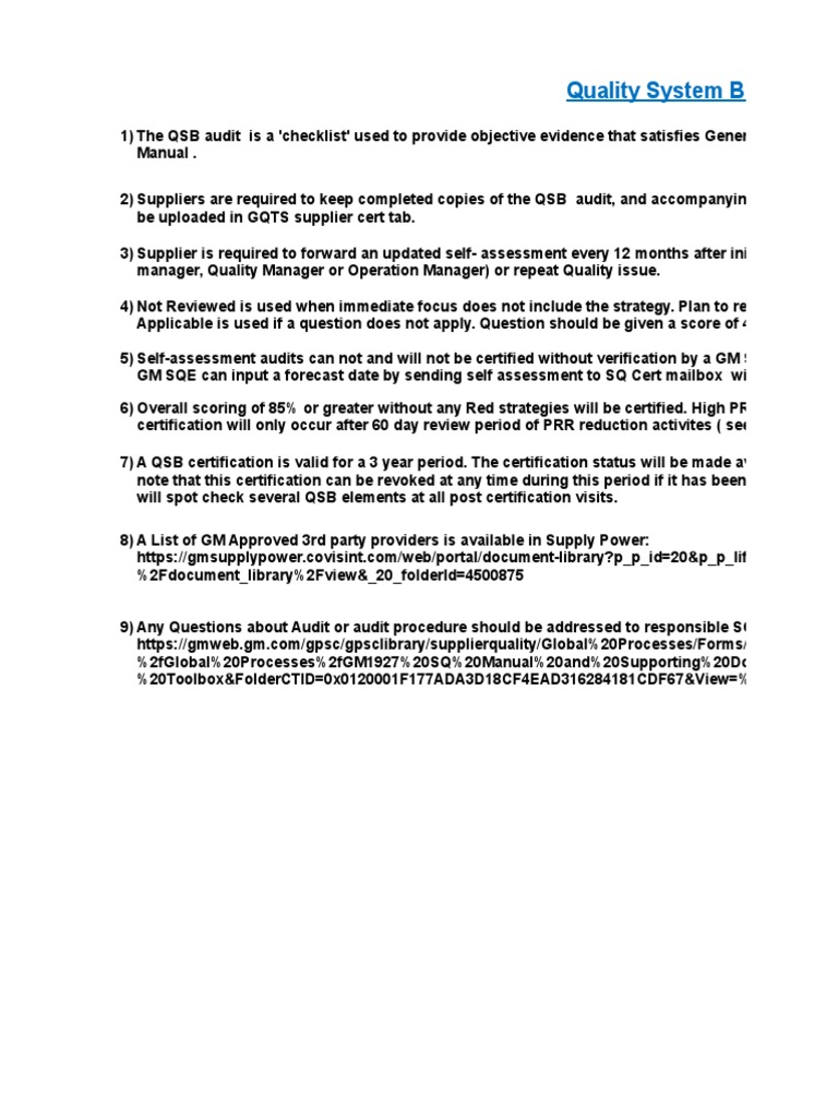 GM QSB Audit Guidelines and Requirements | PDF | Audit | Supply Chain