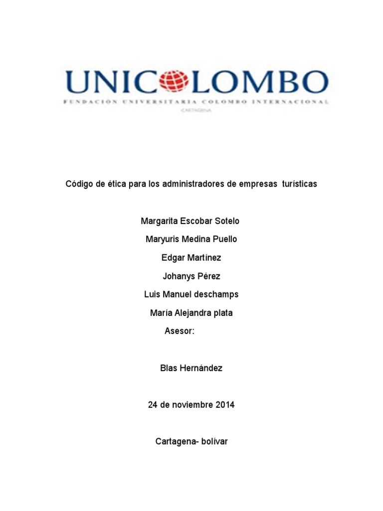 Código De ética Para Los Administradores De Empresas Turísticas Pdf