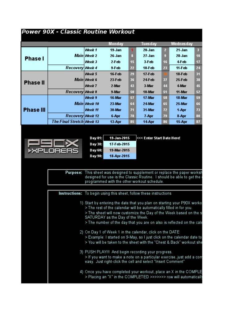 P90x Classic Workout Schedule Excel