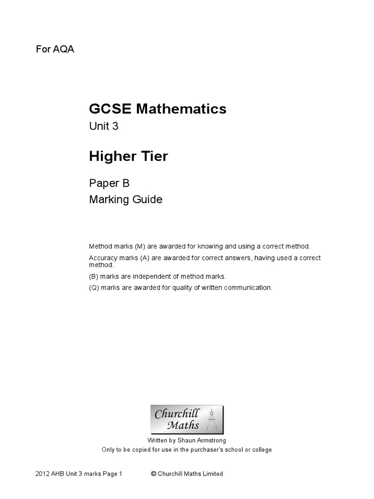 CML 2012 Ahb Marks Unit 3 | PDF | Elementary Mathematics | Elementary ...