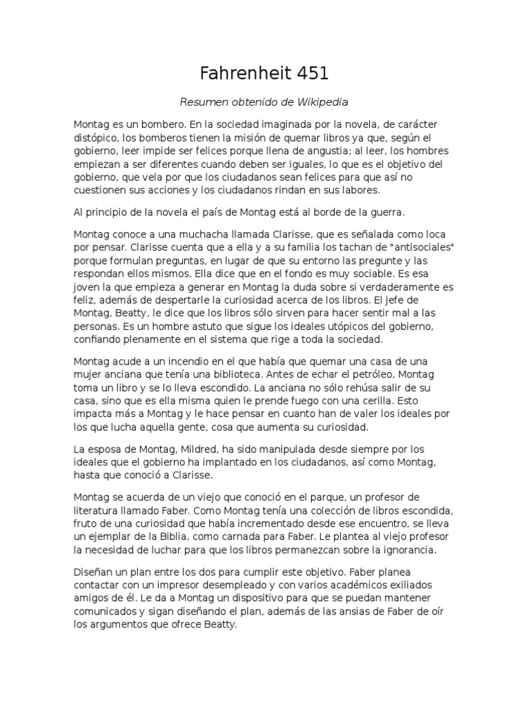 Resumen de Fahrenheit 451 | PDF