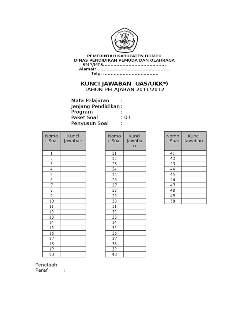 Format Kunci Jawaban | PDF