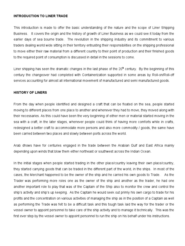 Liner Trade Basics for Beginners | PDF | Cargo | Containerization