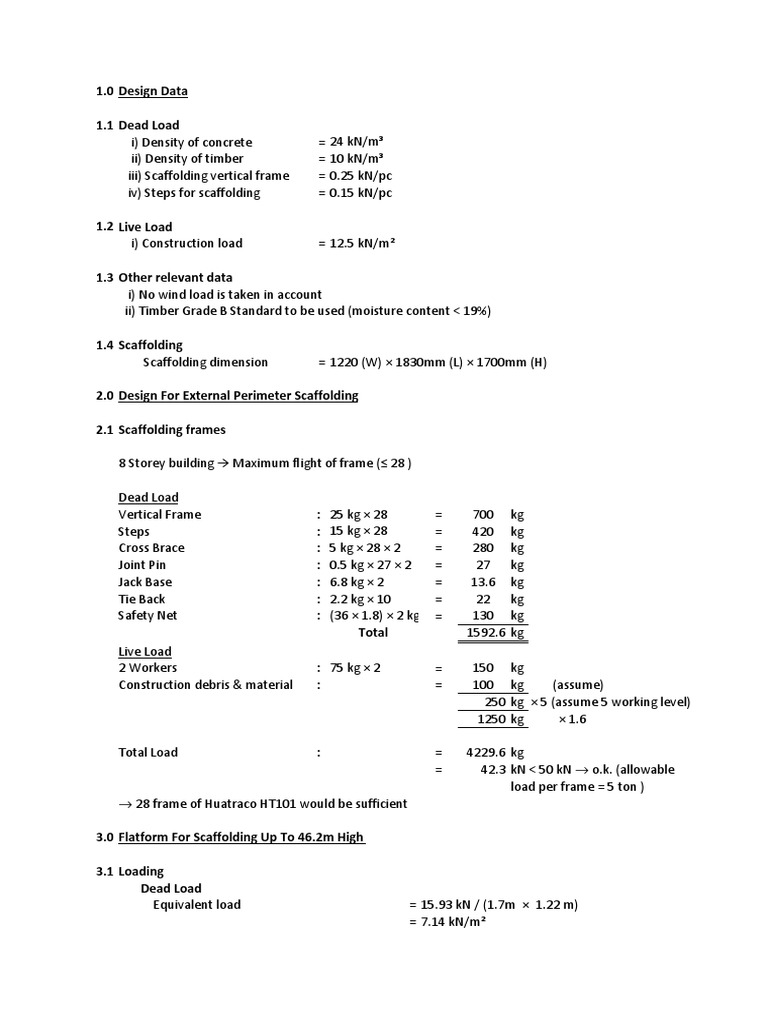 Design Calculation For Scaffolding | PDF | Scaffolding | Beam (Structure)