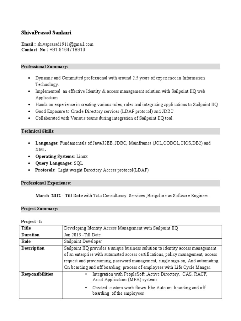 Shiva Sailpoint Resume | PDF | Ibm Db2 | Oracle Database