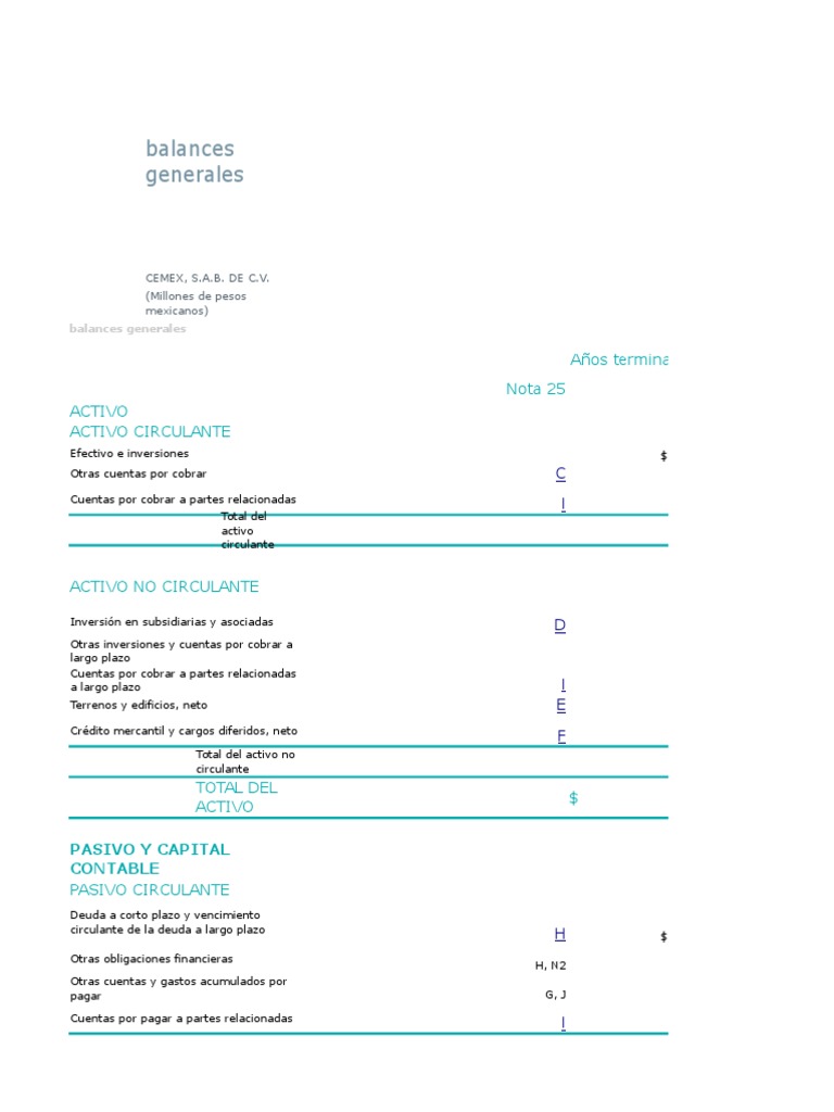 Balance General CEMEX | PDF