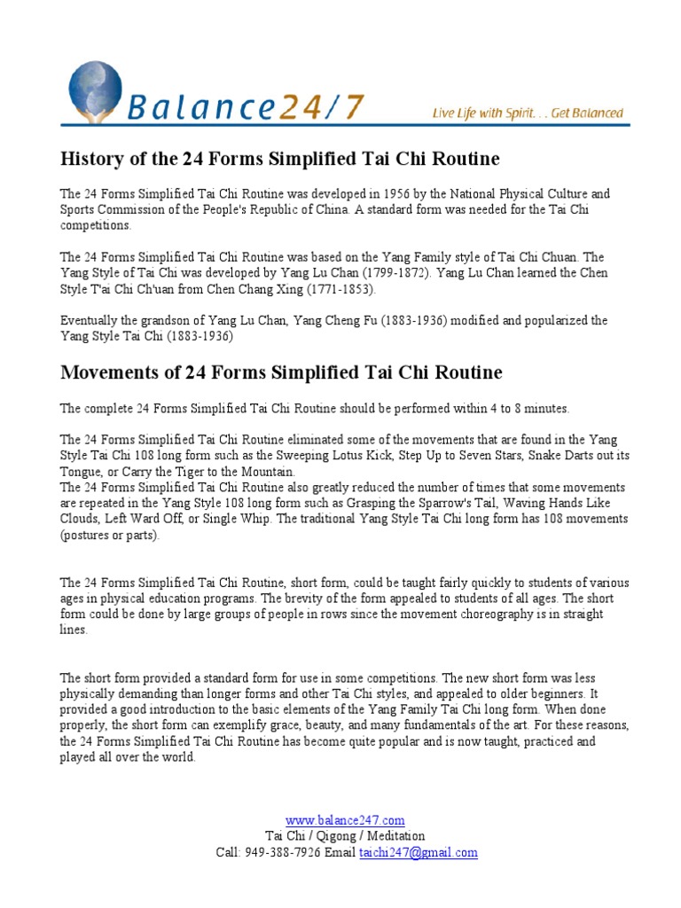24 Forms Tai Chi Routine PDF | PDF | Tai Chi | East Asian Martial Arts