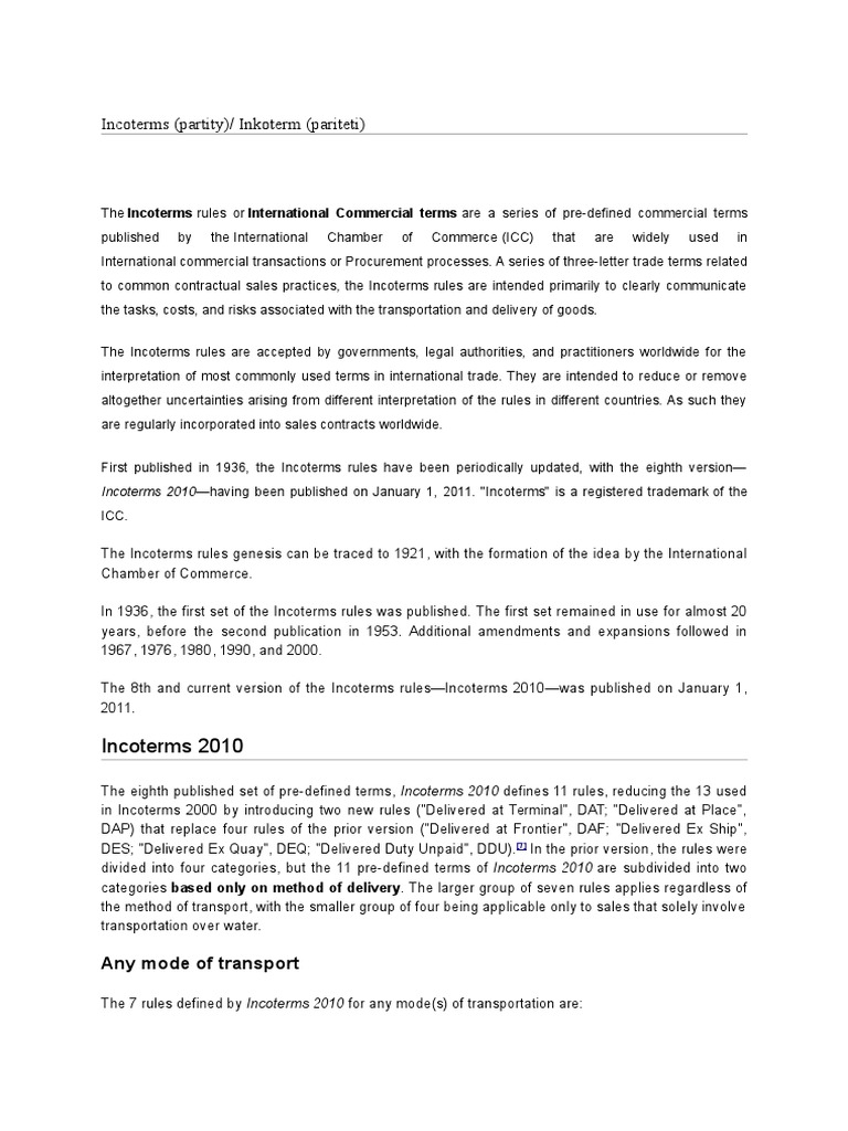 Inkoterms (Pariteti) | PDF | Trade | Shipping