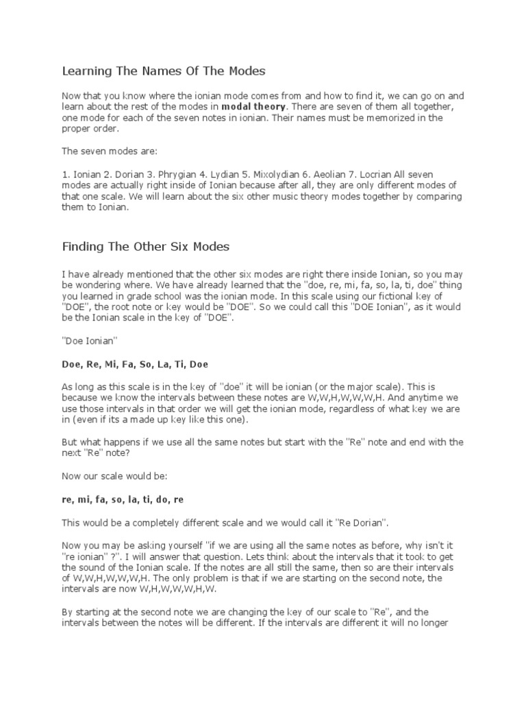 Learning The Names of The Modes | Download Free PDF | Mode (Music ...