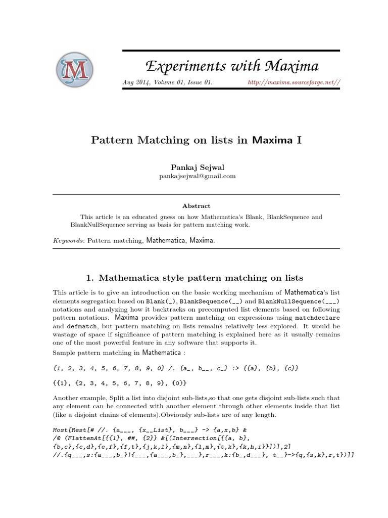 Maxima Pattern Matching | PDF | Applied Mathematics | Computer Engineering