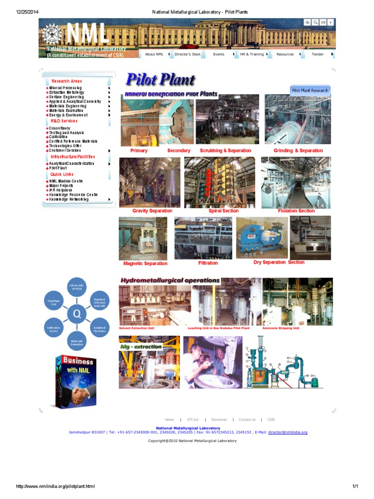 National Metallurgical Laboratory - Pilot Plants | PDF | Computers | Technology & Engineering