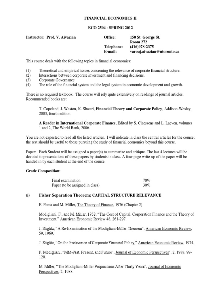 Finance Reading List PHD | PDF | Capital Structure | Economics