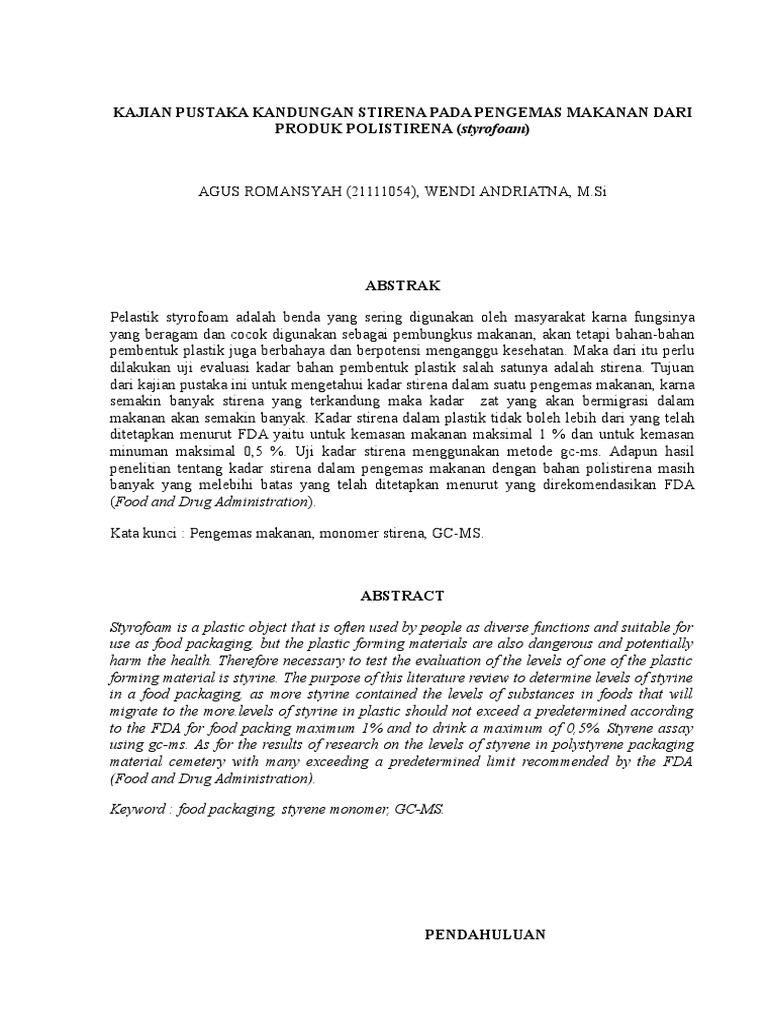 Bahaya Stirena dalam Styrofoam | PDF