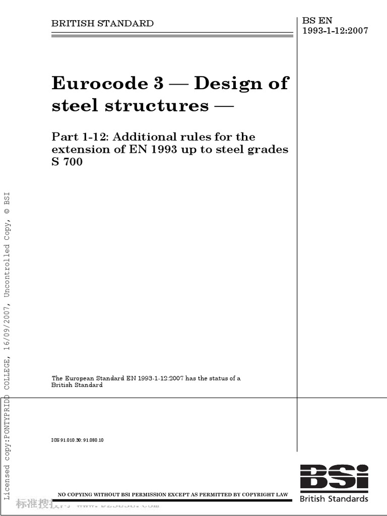 EN 1993-1-12-2007 Eurocode 3 Â " Design of Steel Structures Â " Part 1 ...