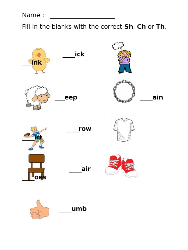Fill in the Blanks: Sh, Ch, Th Worksheet | PDF | Teaching Methods ...