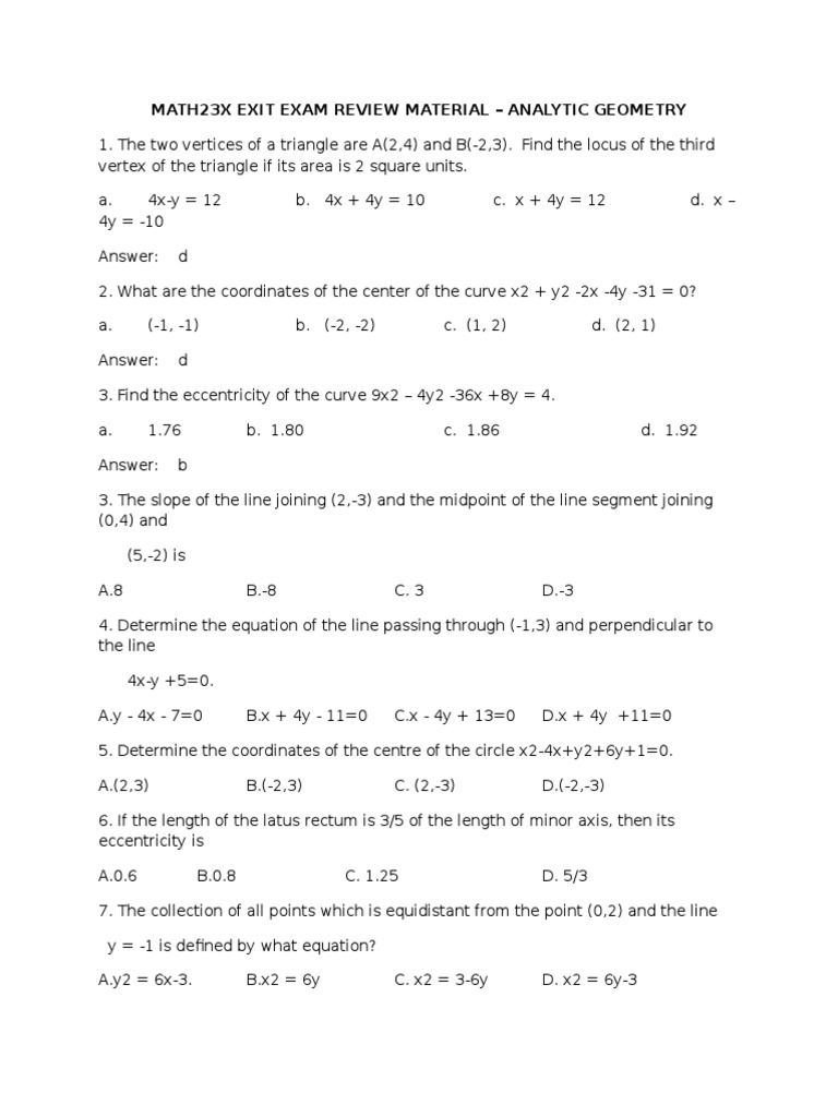 Grade 10 Analytic Geometry Notes | PDF | Ellipse | Circle