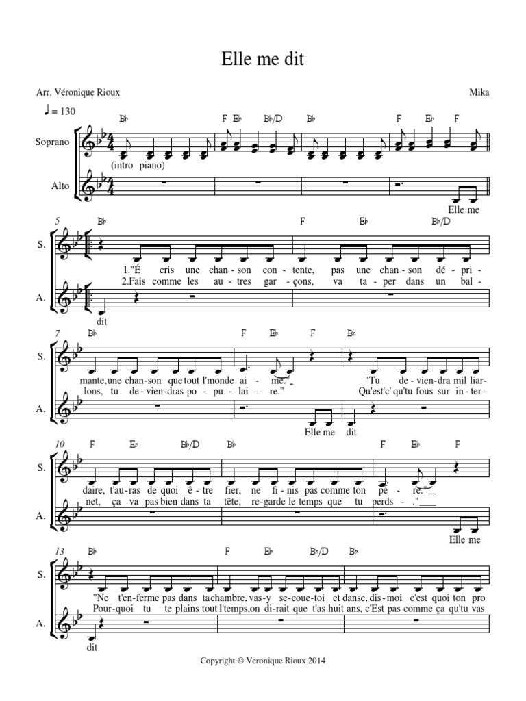 Elle me dit - Partition Choeur