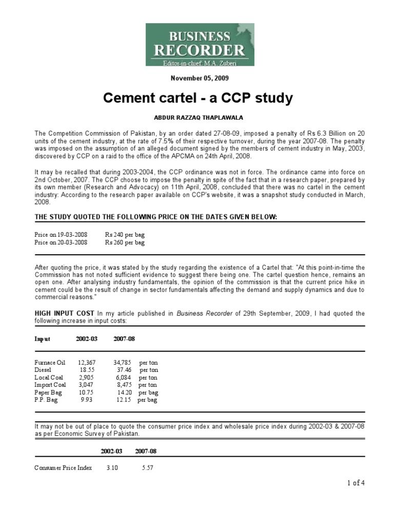 Cement Cartel - A CCP Study | PDF | Capacity Utilization | Prices