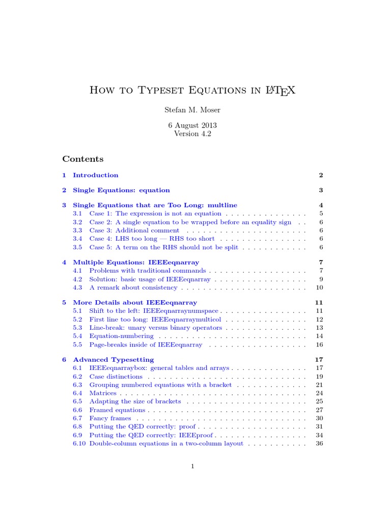 How To Typeset Equations in LaTeX. Moser | PDF | Matrix (Mathematics ...