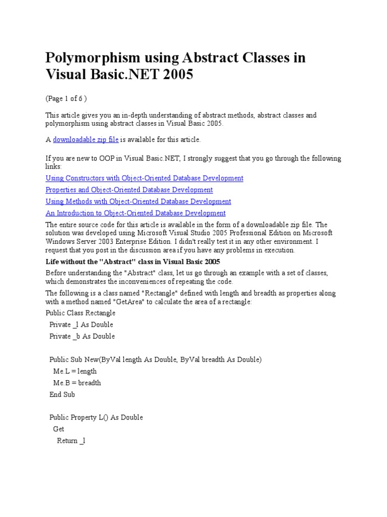 Polymorphism Using Abstract Classes In Visual Basic Pdf Method Computer Programming