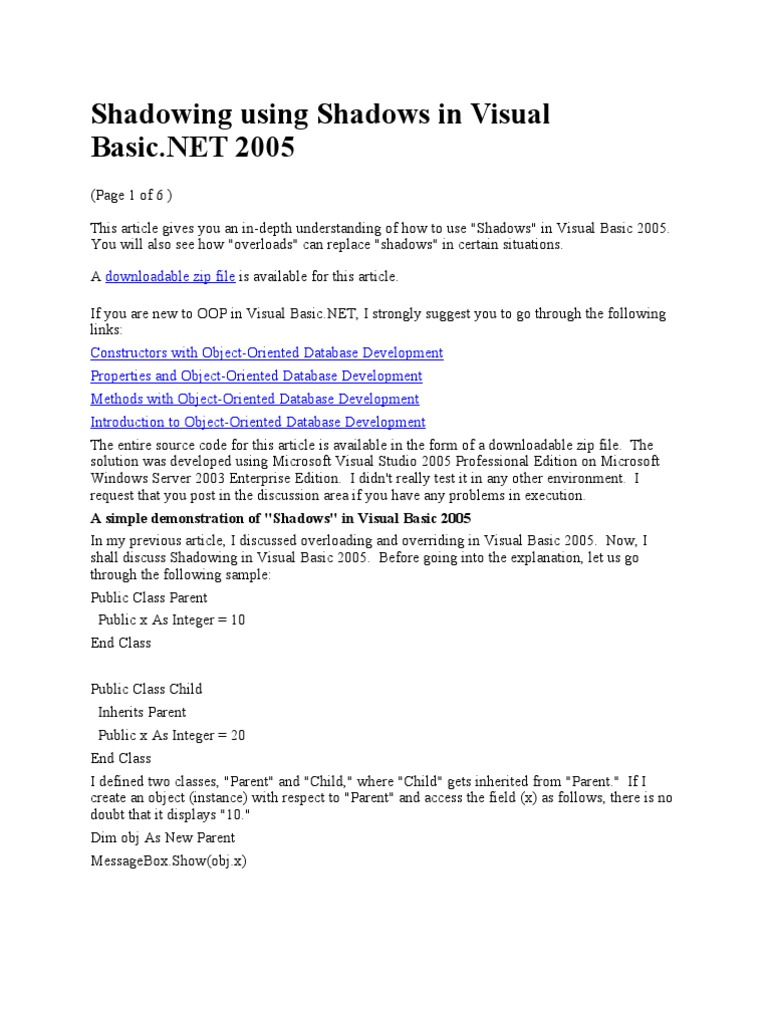 Shadowing Using Shadows in Visual Basic | PDF | Class (Computer ...